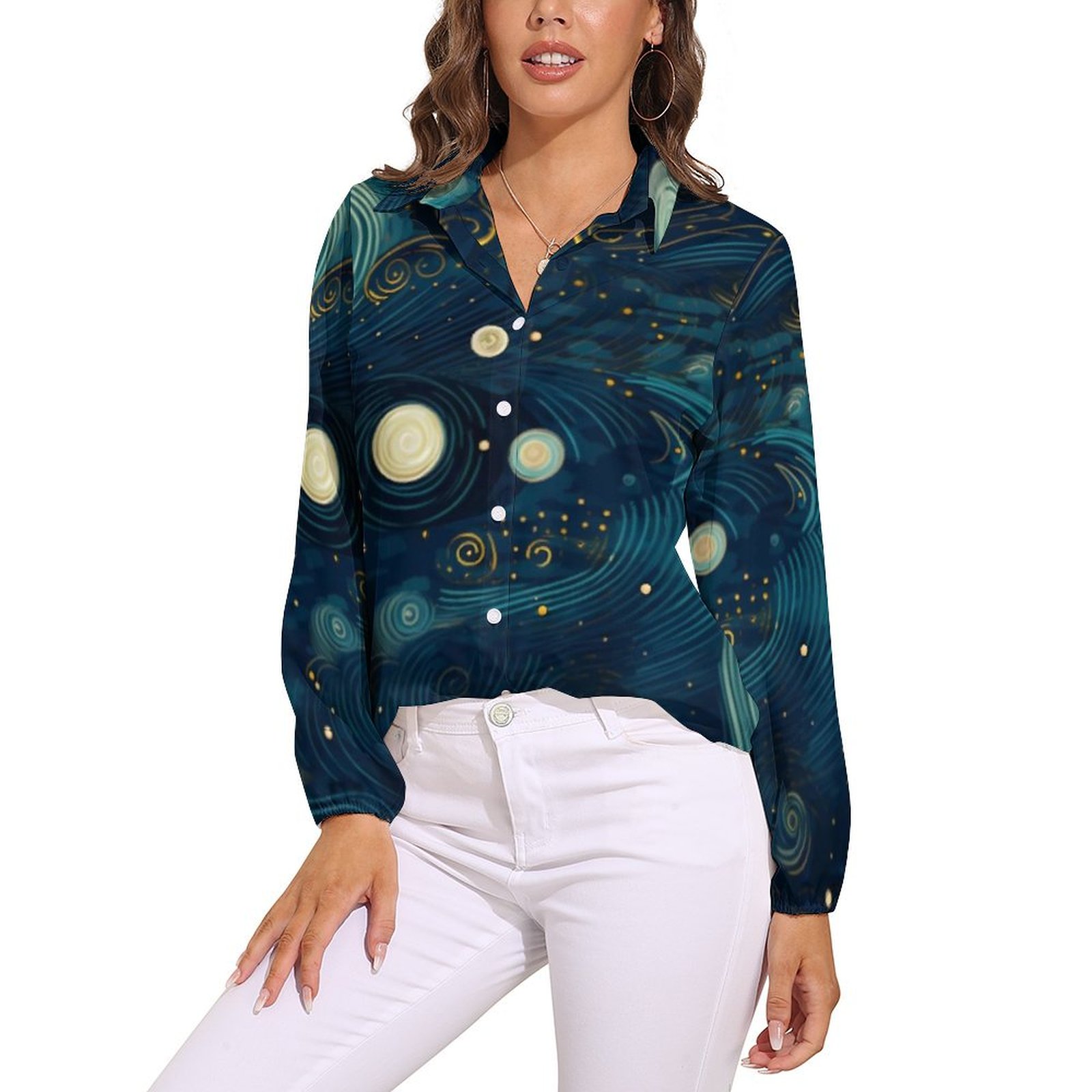 Starry Night Sky Blouse Magical Galaxy Retro Design Blouses Women Long ...