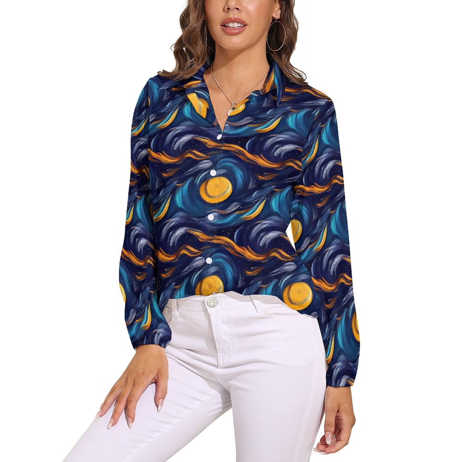 Starry Night Sky Blouse Magical Galaxy Retro Design Blouses Women Long ...