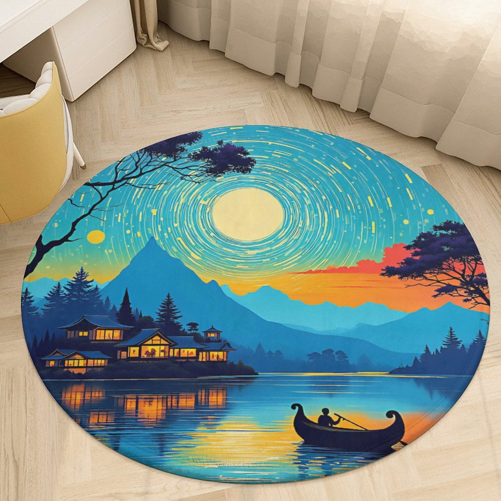 Starry Night Sky, Boats Round Area Rugs for Bedroom Living Room, 6FT ...
