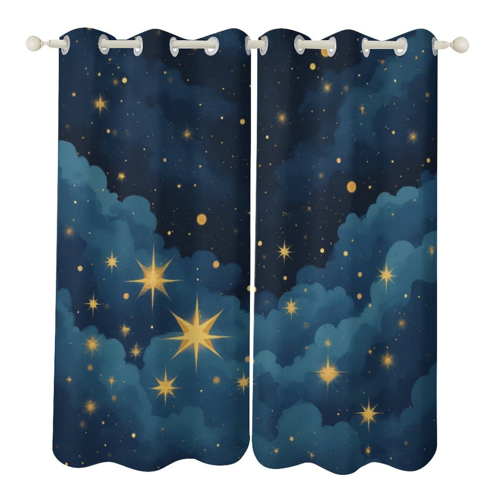 Starry Night Sky Clouds Blackout Window Curtains for Bedroom Living ...