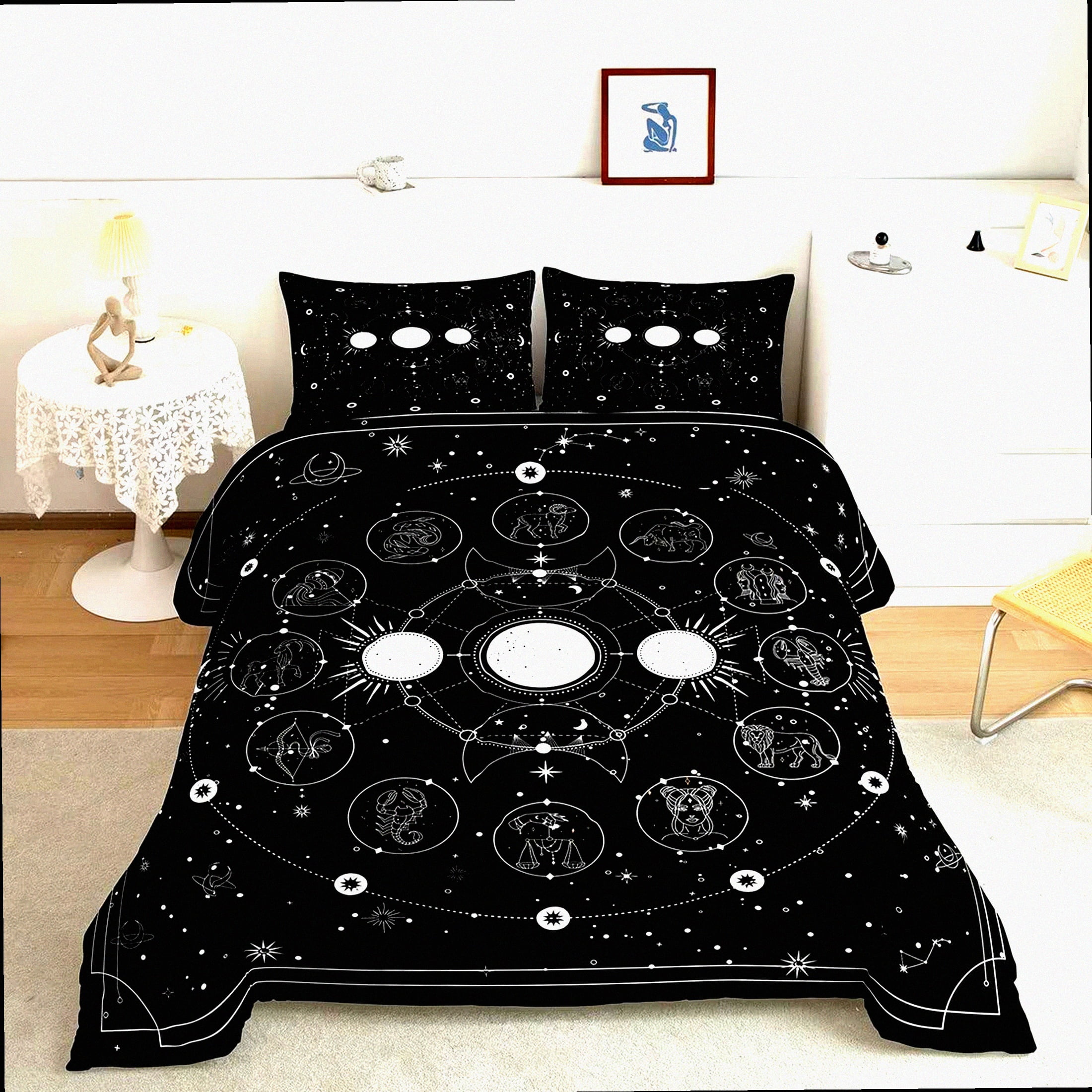 Starry Night Sky Comforter Set - Full Size Astrology Bedding with Moon ...