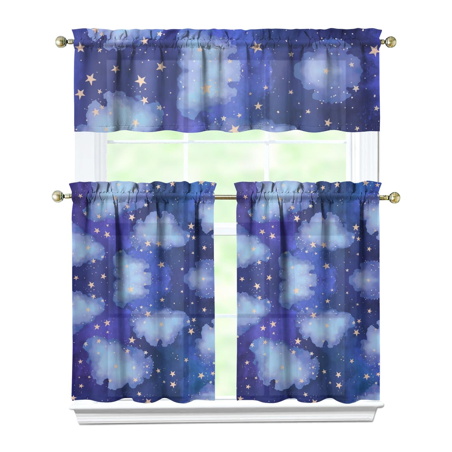 Starry Night Sky Kitchen Curtains - 3 Piece Set with Valance ...
