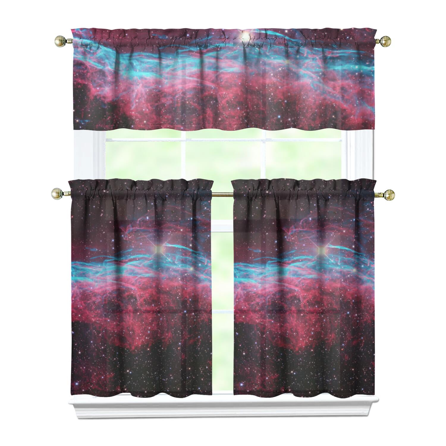 Starry Night Sky Kitchen Curtains - 3 Piece Set with Valance ...