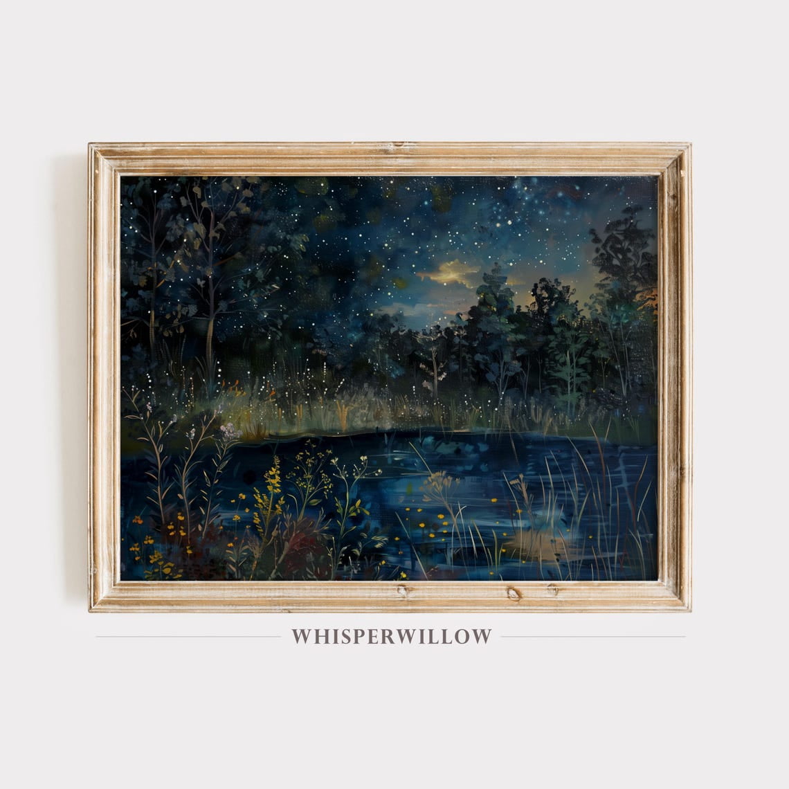 Starry Night Sky Lake Wildflower Reflections, Able, Whimsical Vintage ...