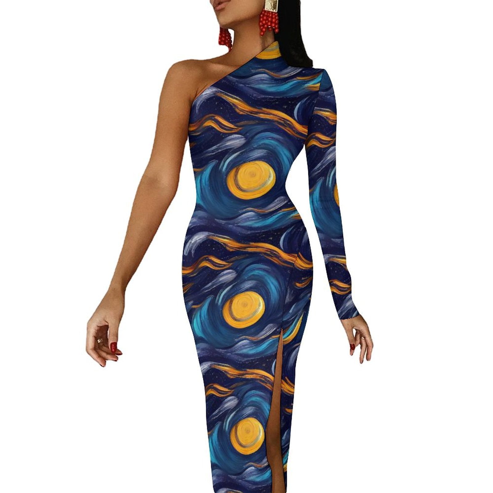 Starry Night Sky Long Dress Women Famous Painting Maxi Dress Spring ...