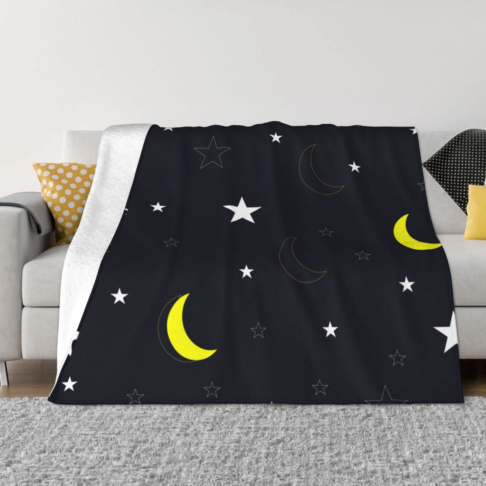 Starry Night Sky Moon Blanket, Fluffy Soft Cozy Blanket Flannel Plush ...