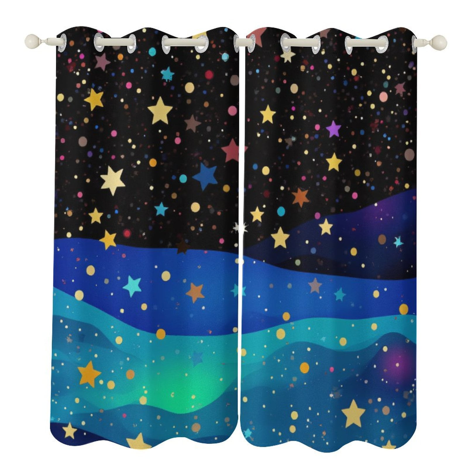 Starry Night Sky Pattern Blackout Window Curtains for Bedroom Living ...