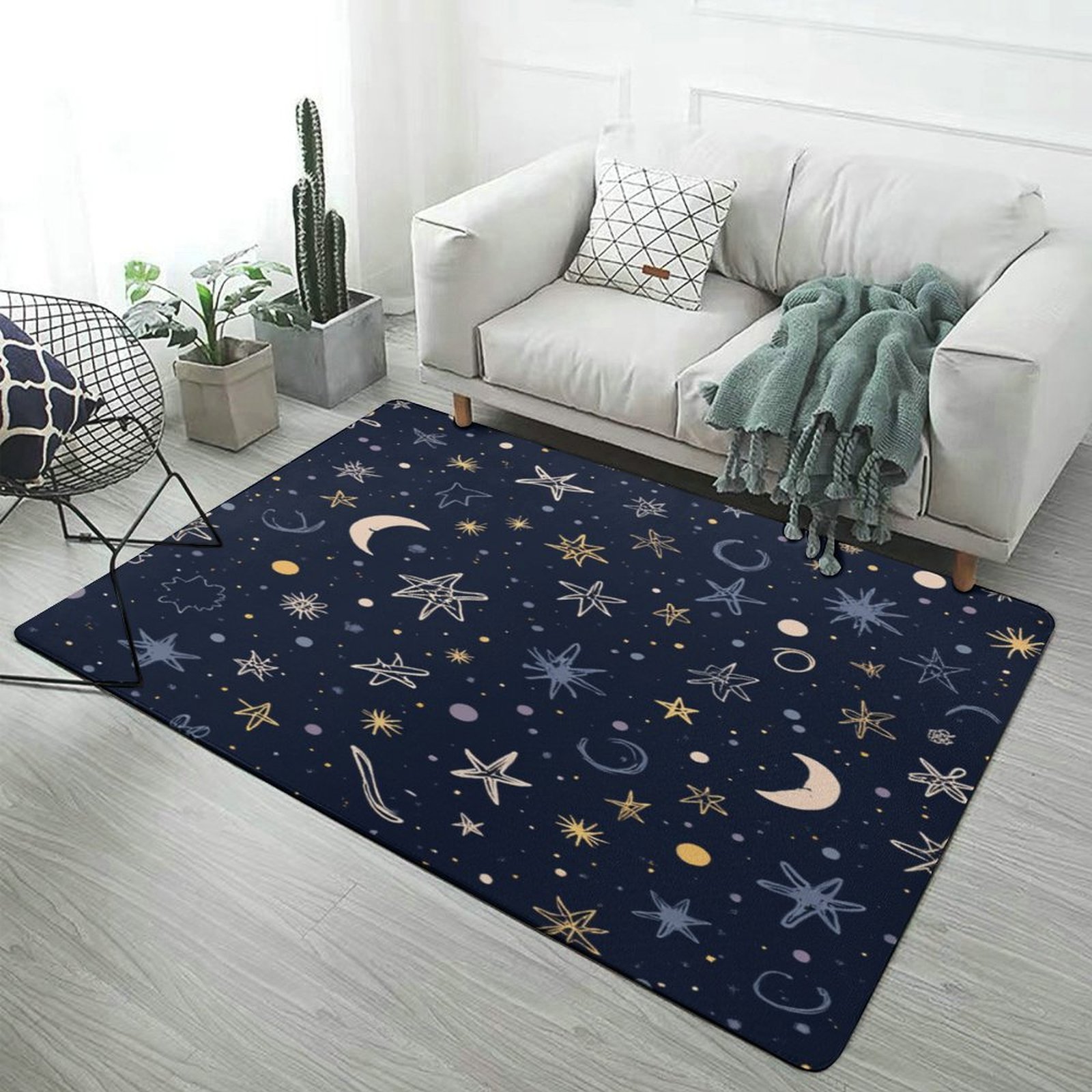 Starry Night Sky Pattern Carpet Style Living Room Bedroom Rug Soft ...