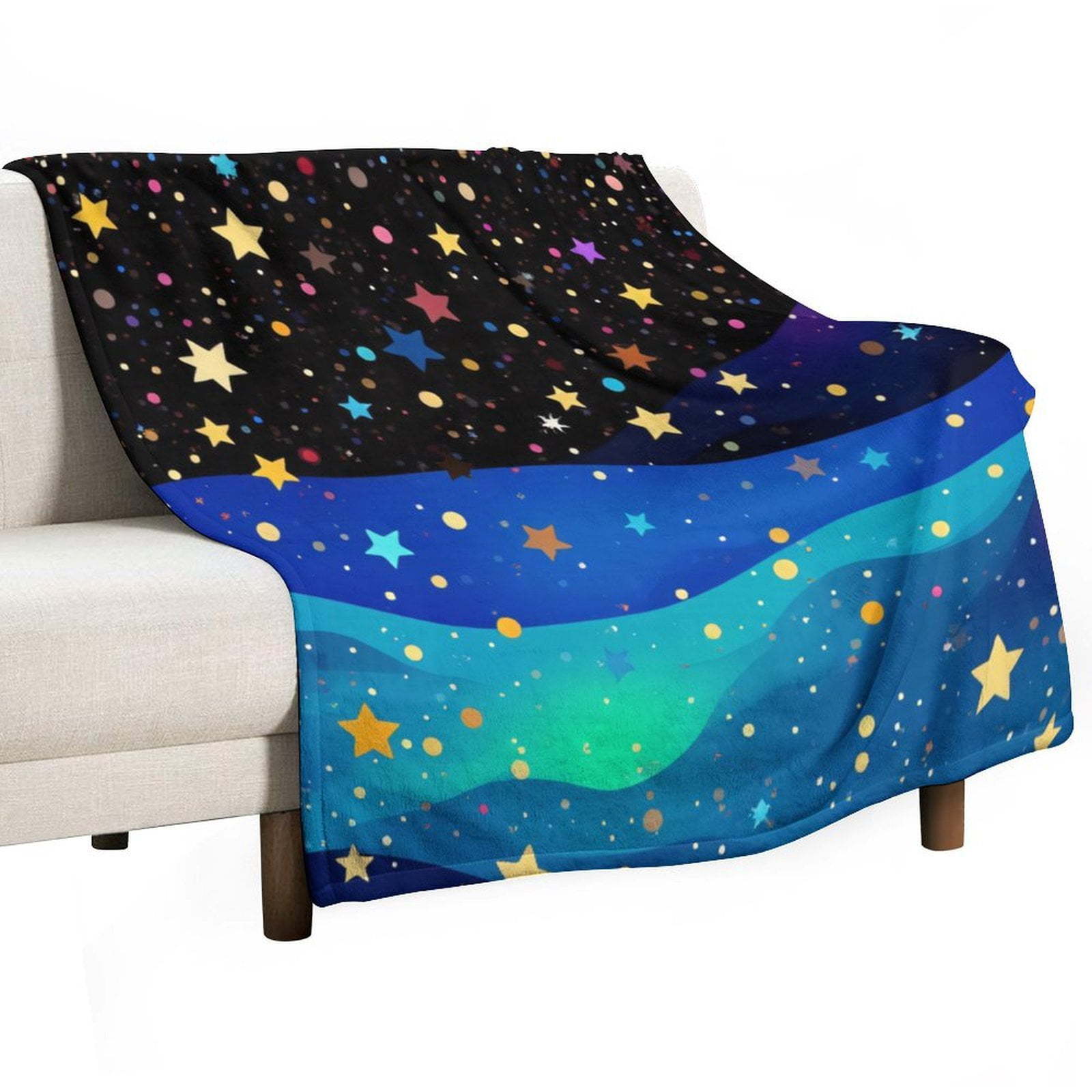 Starry Night Sky Pattern Throw Blanket Warm Microfiber Flannel Bedroom ...
