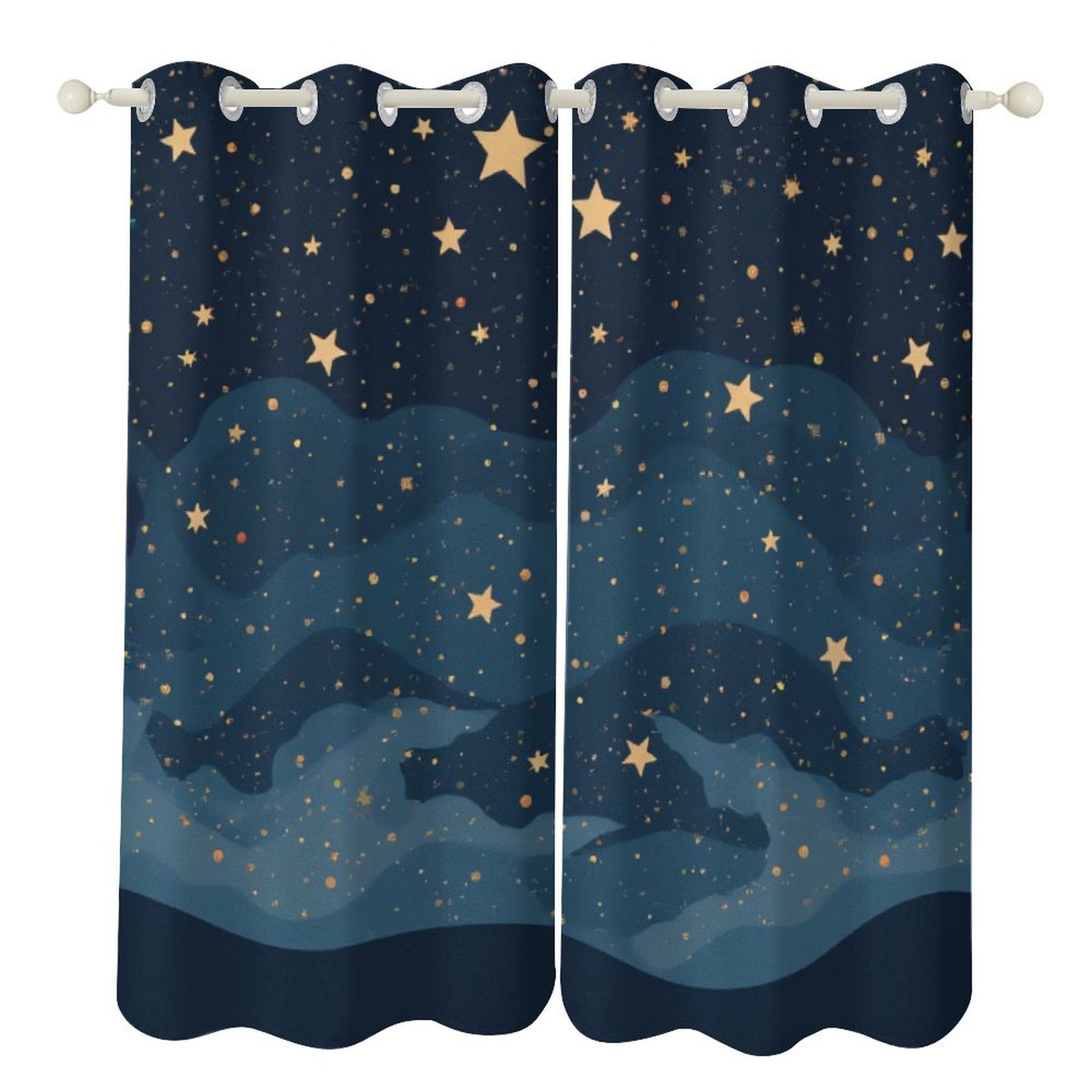 Starry Night Sky Print 2 Panels 3D Printing Pattern Curtain for Bedroom ...