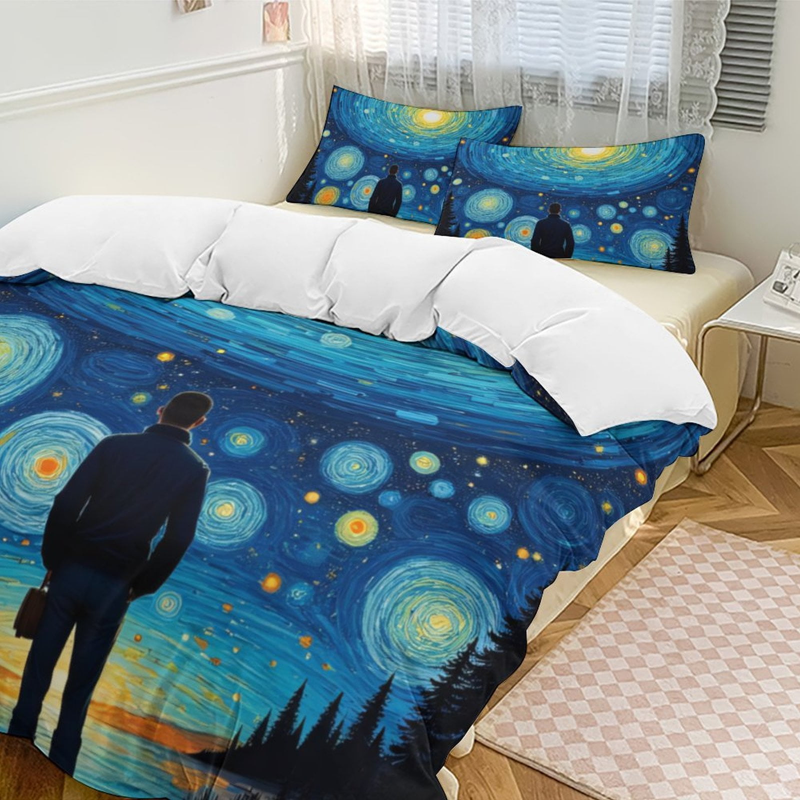 Starry Night Sky Reflection Duvet Cover Set Themed Multicolor Polyester ...