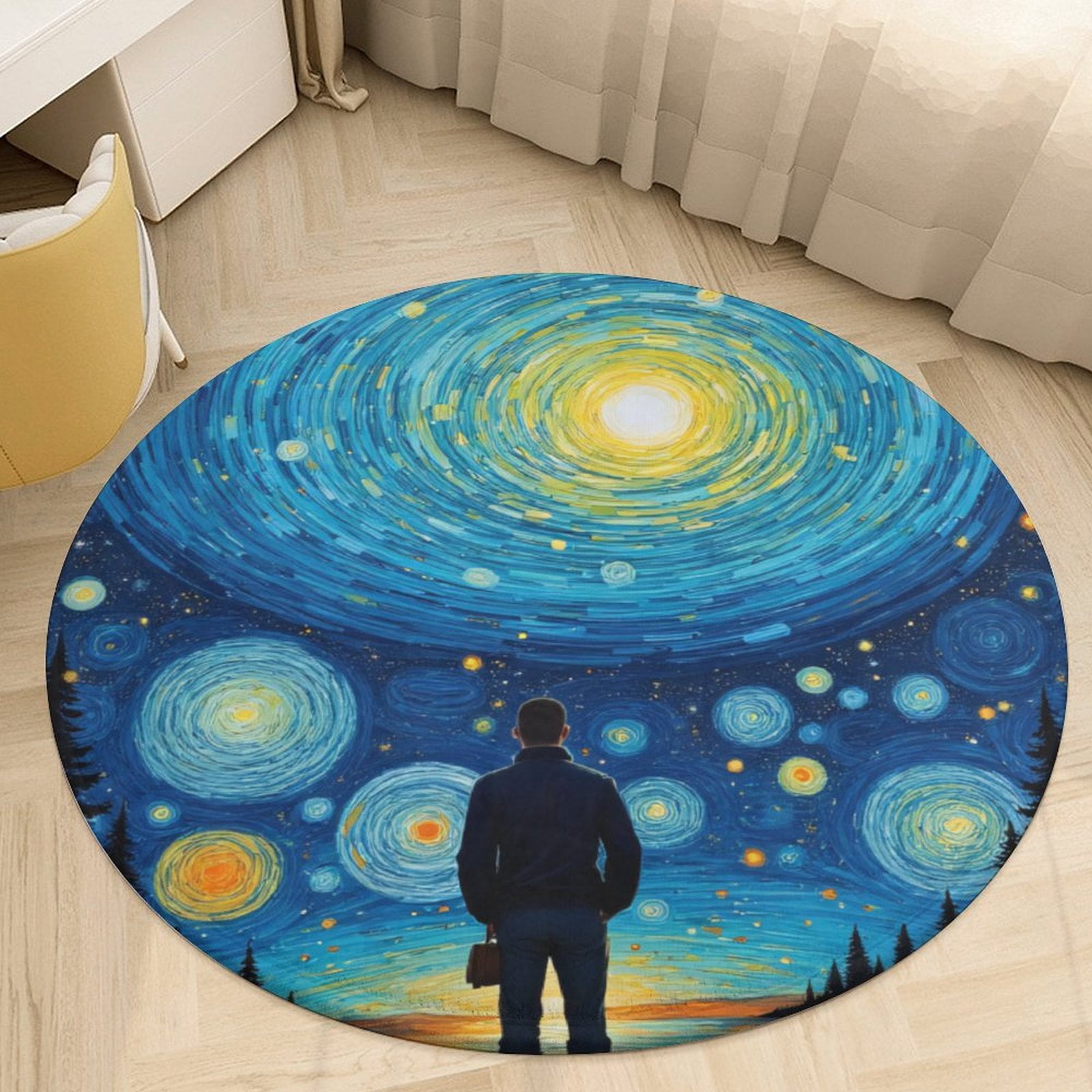 Starry Night Sky Reflection Round Area Rugs for Bedroom Living Room ...