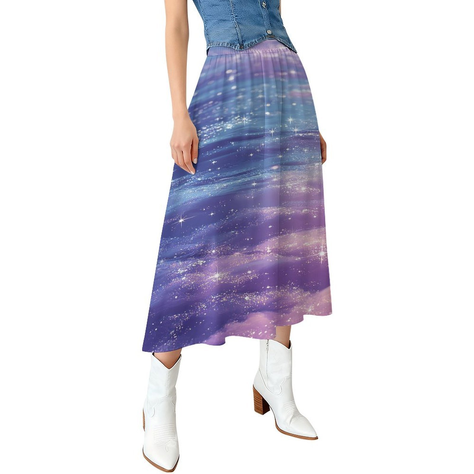 Starry Night Sky Reflection Women High Waist Midi Skirt Elegant Midi ...