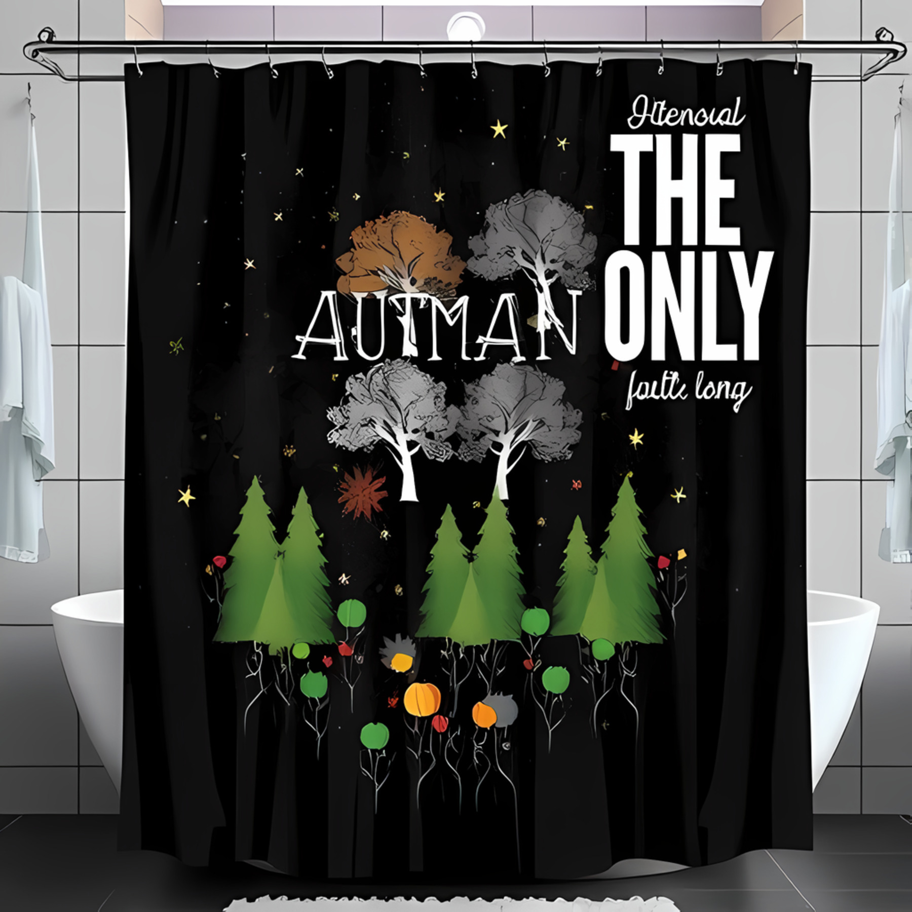 Starry Night Sky Shower Curtain with Colorful Trees and Fruits - Unique ...