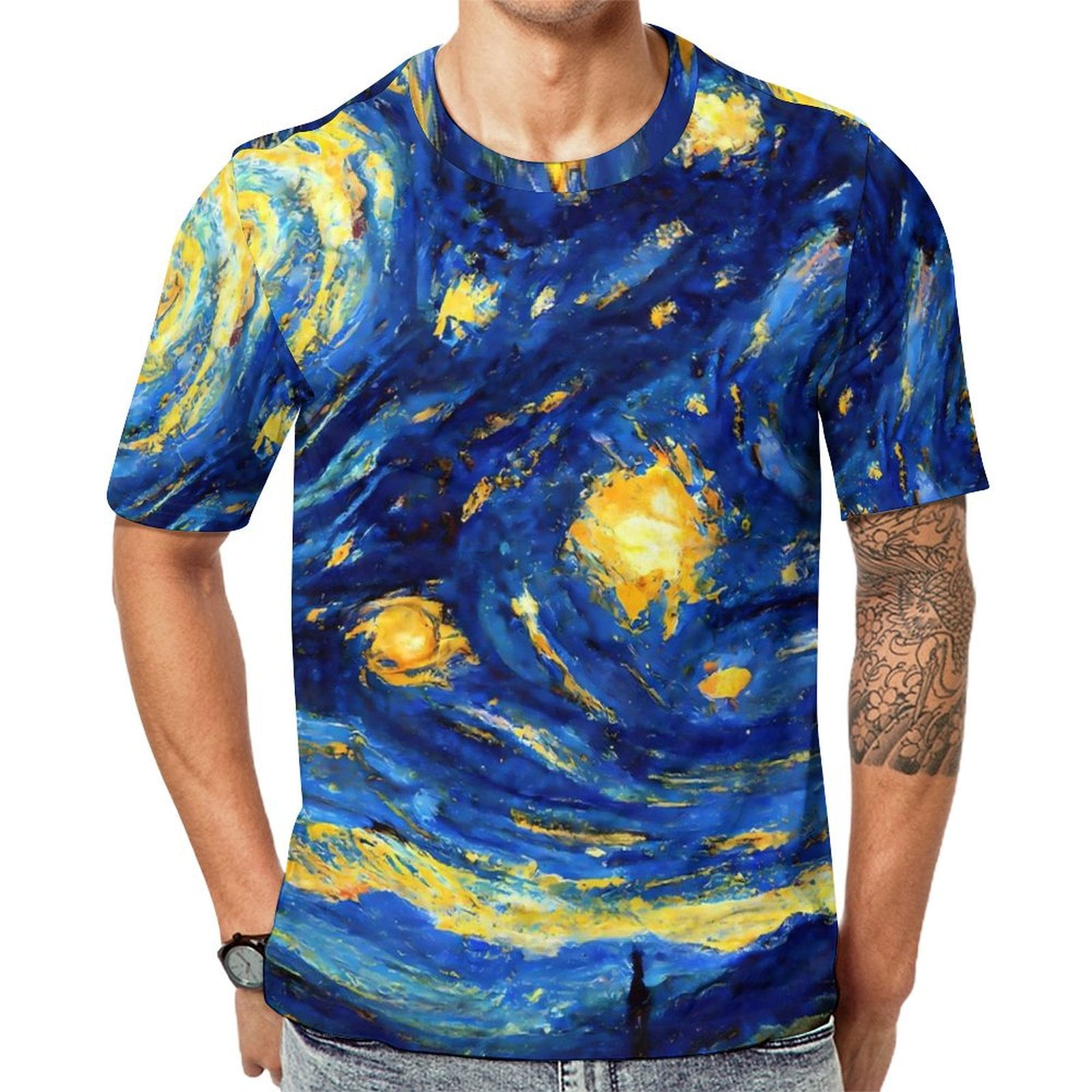 Starry Night Sky TShirt For Man Magical Galaxy Design O Neck T Shirts ...