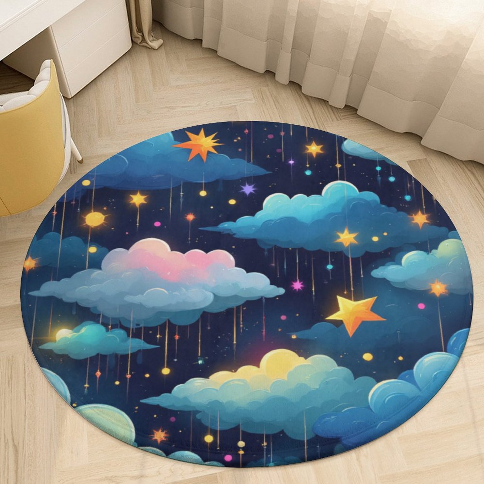 Starry Night Sky with Clouds Round Area Rugs for Bedroom Living Room ...