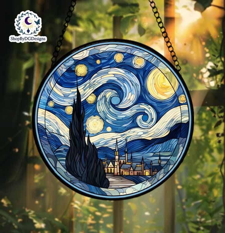 Starry Night Stained Glass Suncatcher, Van Gogh Acrylic Suncatcher ...