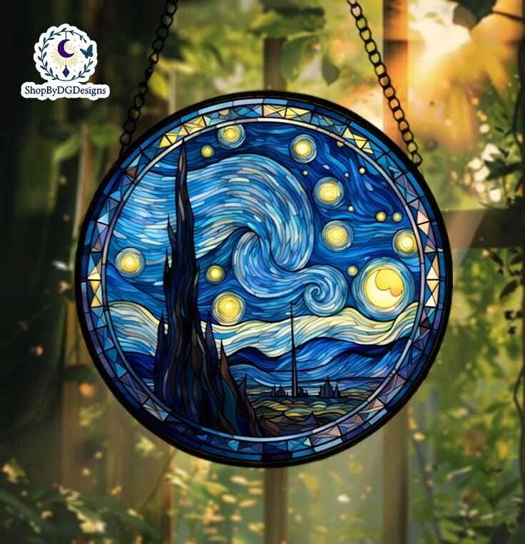 Starry Night Stained Glass Suncatcher, Van Gogh Acrylic Suncatcher ...