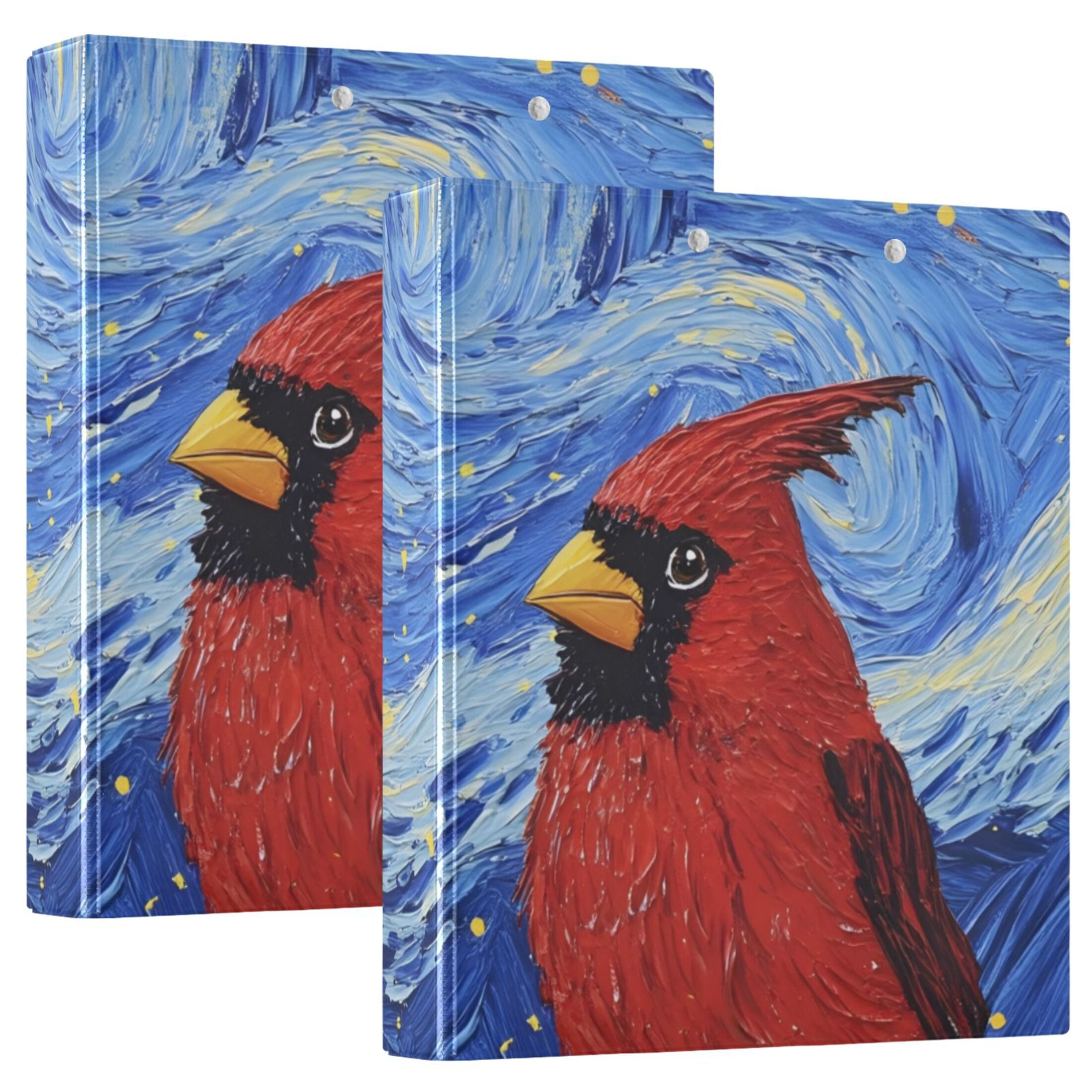 Starry Night Style Red Birds Round Ring Binder 3 Rings 1.5" Capacity ...