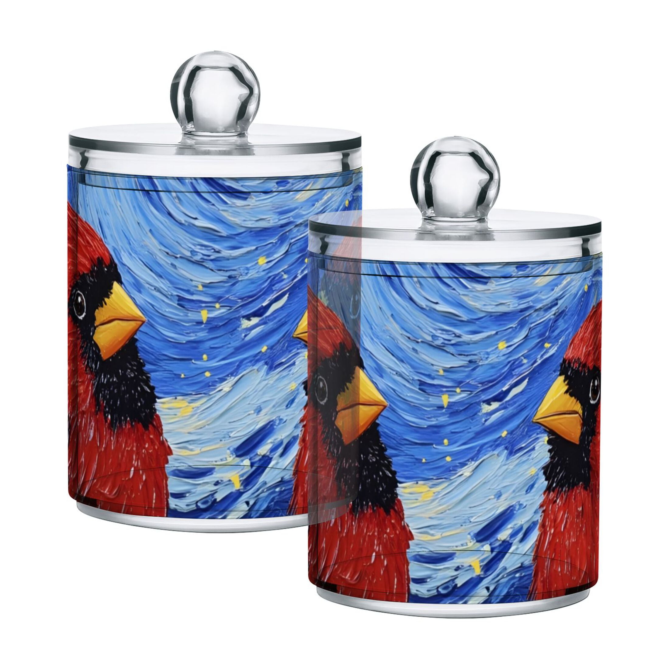 Starry Night Style Red Birds Translucent Plastic Cans Storage Canisters ...