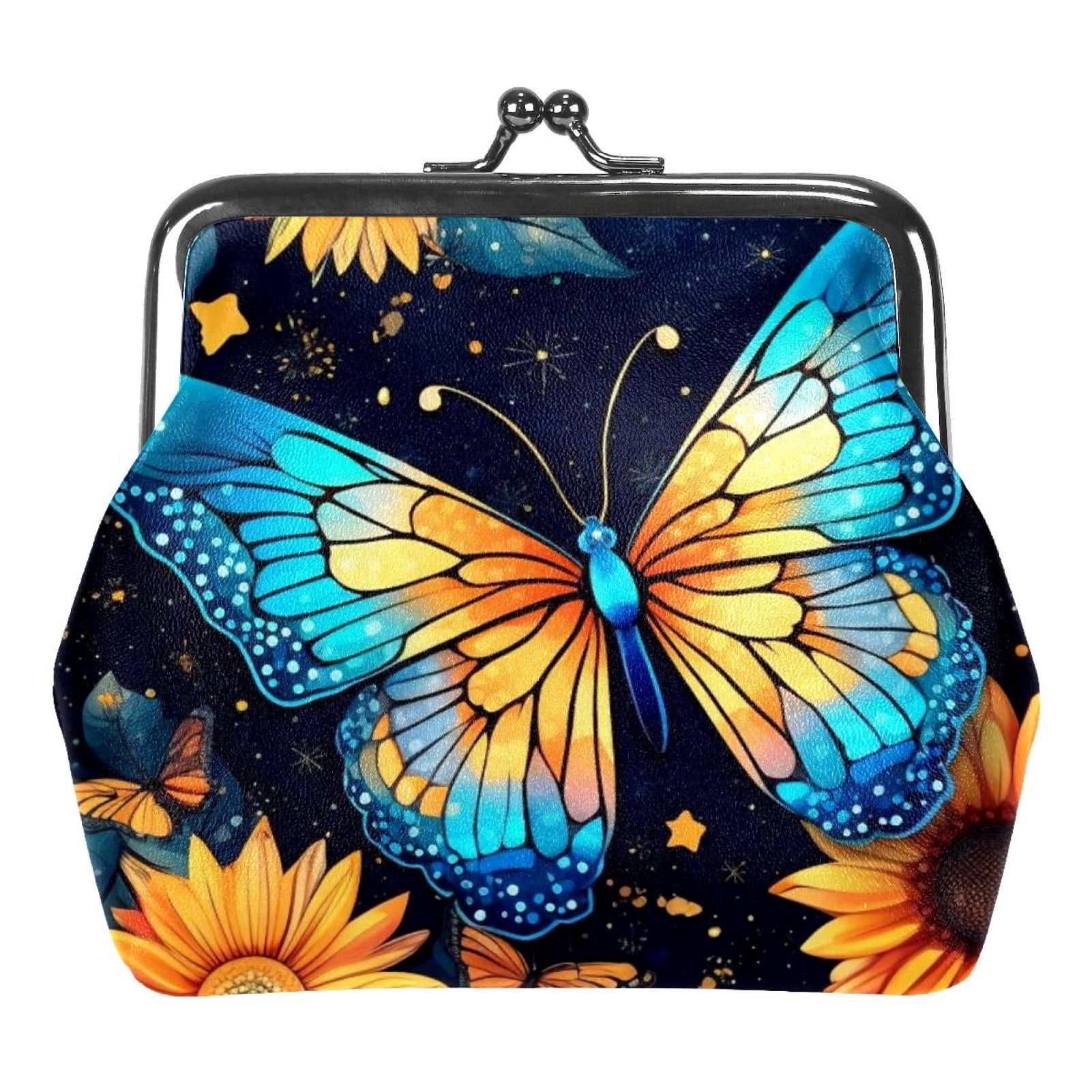 Starry Night Sunflower Butterfly Coin Purse Vintage Pouch Buckle Clutch ...