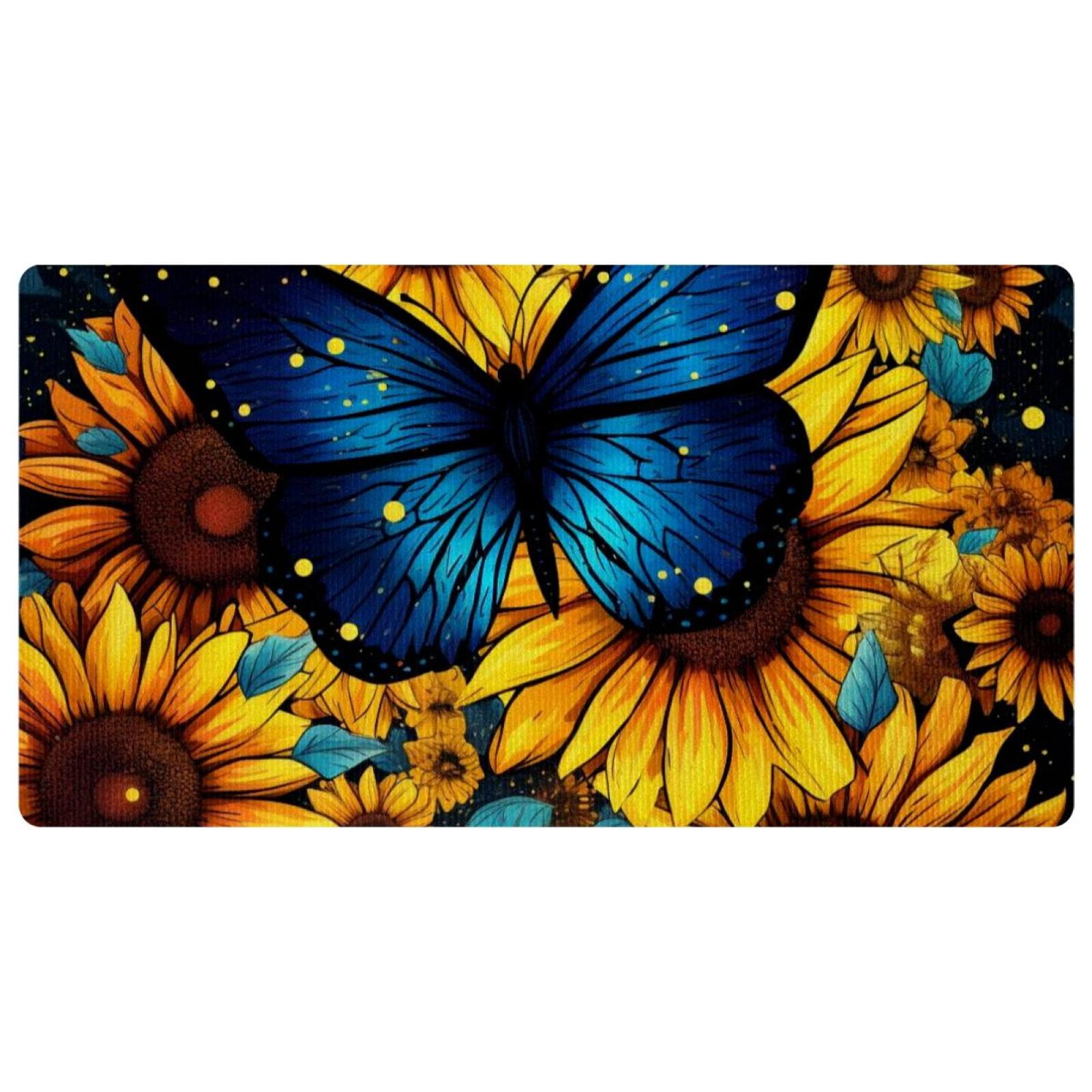 Starry Night Sunflower Butterfly Kitchen Rugs Non Skid Kitchen Mats for ...