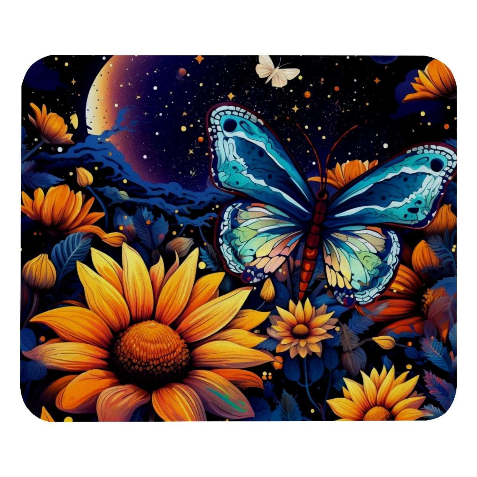 Starry Night Sunflower Butterfly Mouse Pad , Soft Cute Computer Mouse ...