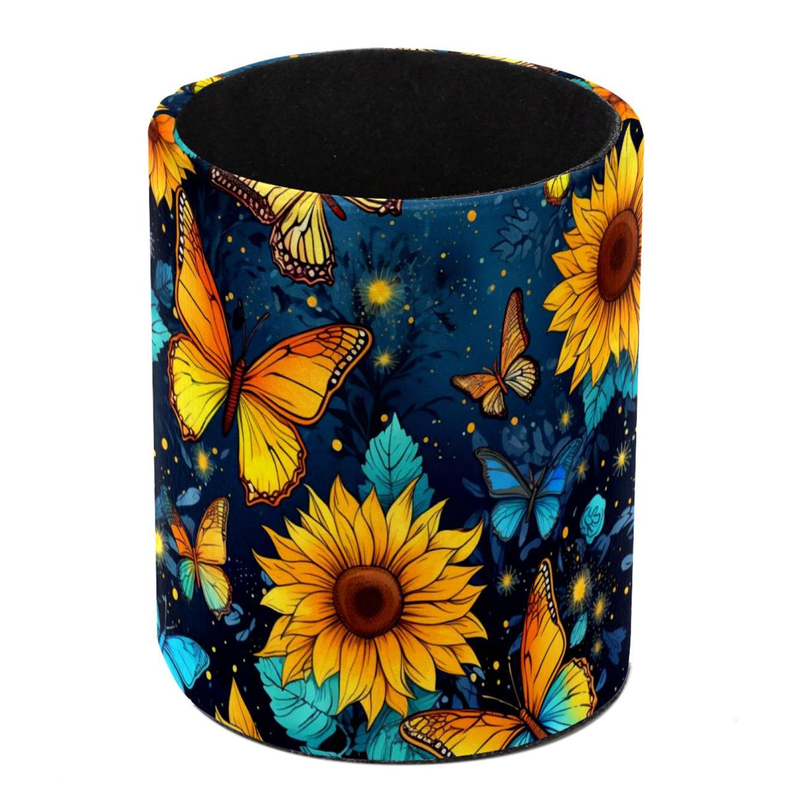 Starry Night Sunflower Butterfly Pen Pencil Holder for Desk, Desk Pen ...