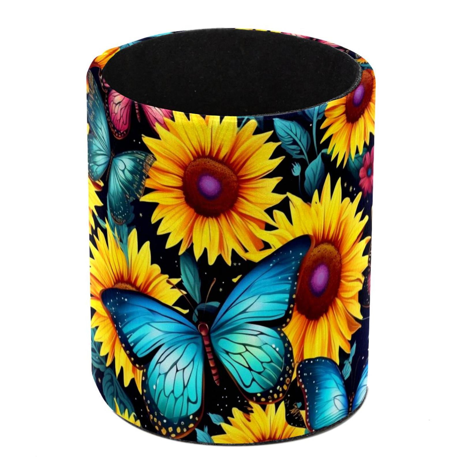 Starry Night Sunflower Butterfly Pencil/Pen Holder for desk, Round ...
