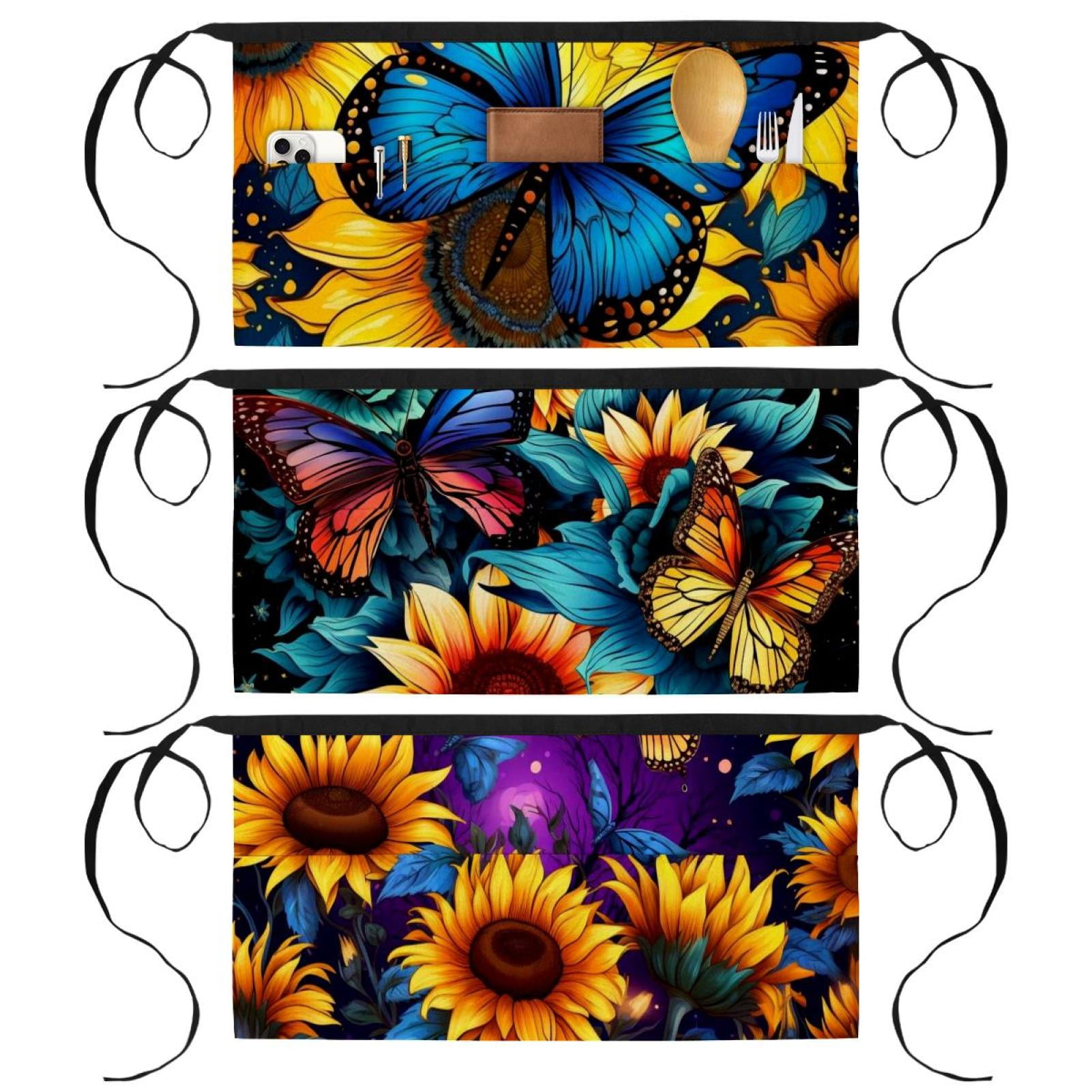 Starry Night Sunflower Butterfly Server Aprons 3 Pack Waitress Aprons ...