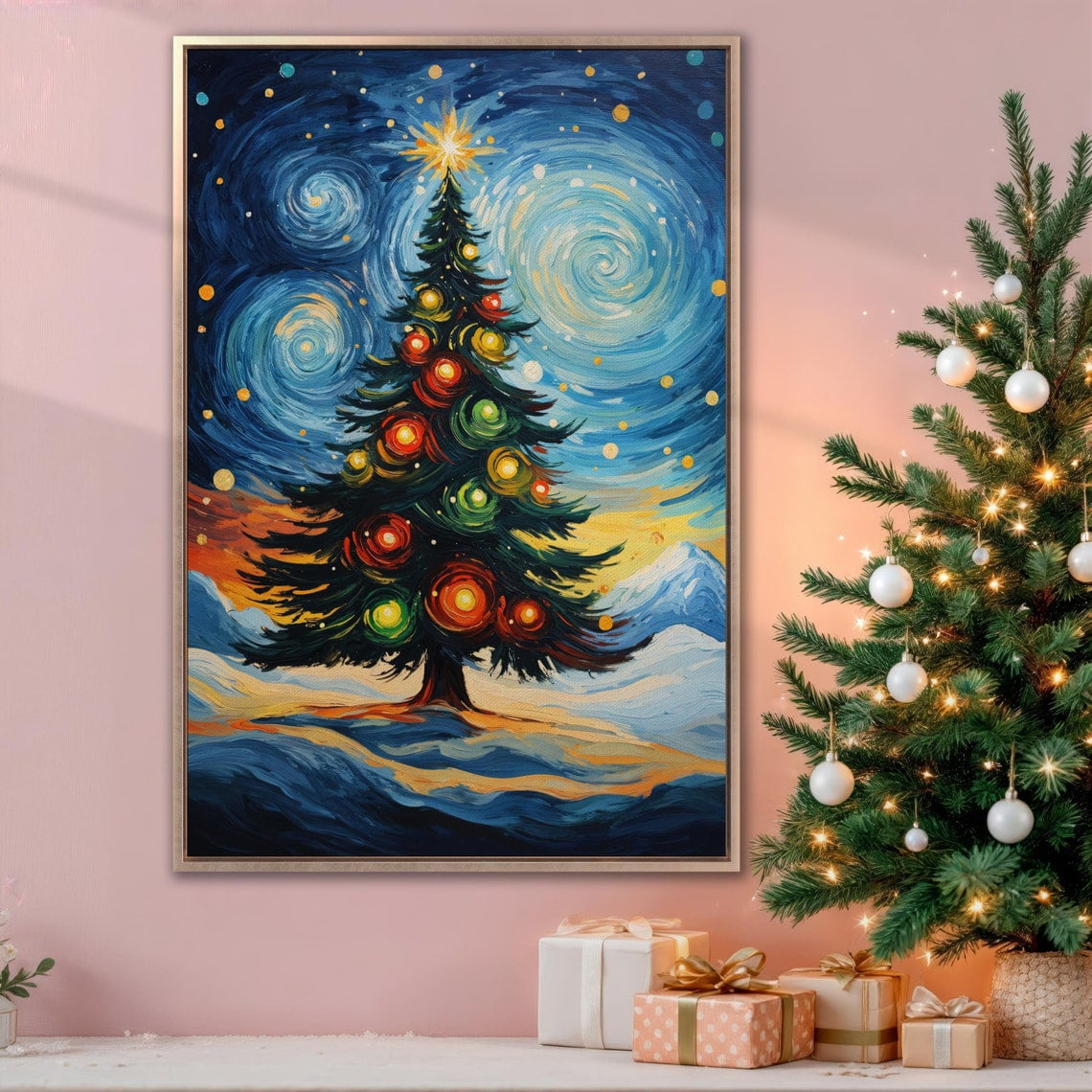 Starry Night Tree Postersymbol Wall Art Abstract Vibrant Poster Magical ...