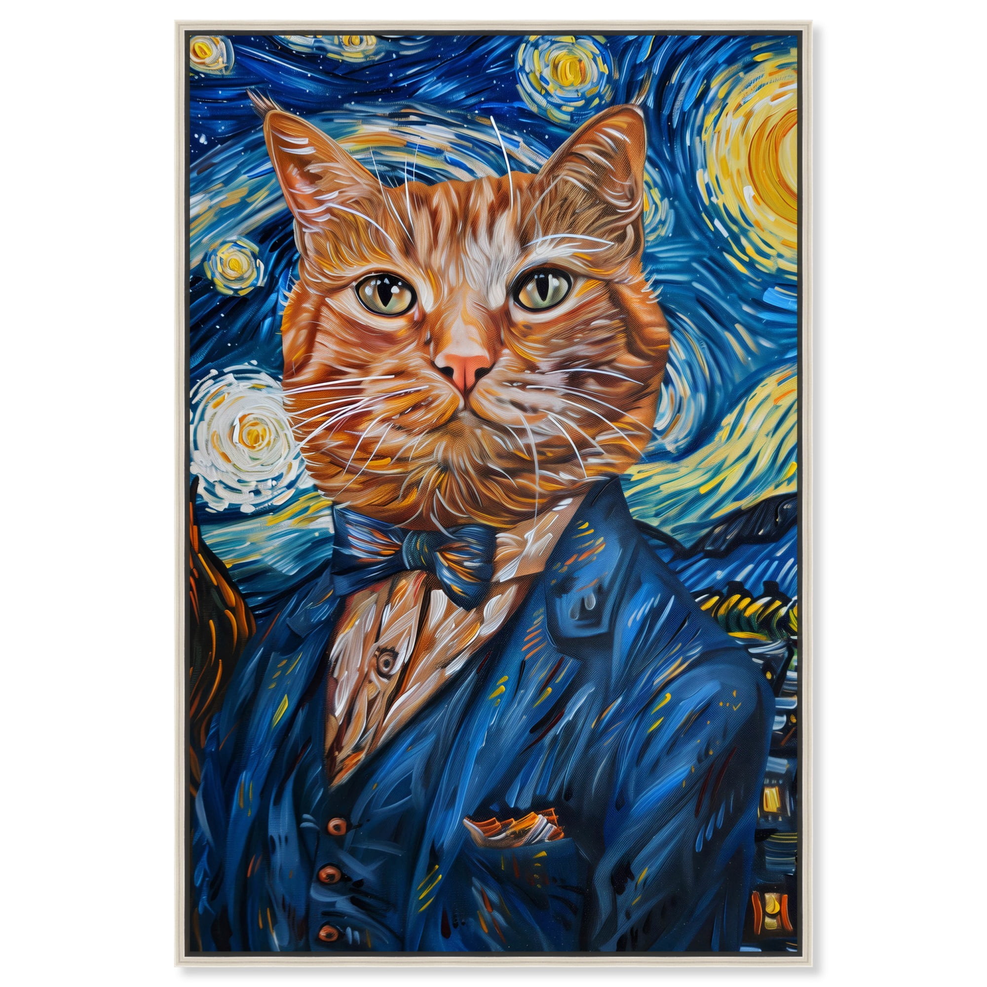 Starry Night Van Gogh Cat Canvas Quirky Cat Art Prints By Notoriart ...
