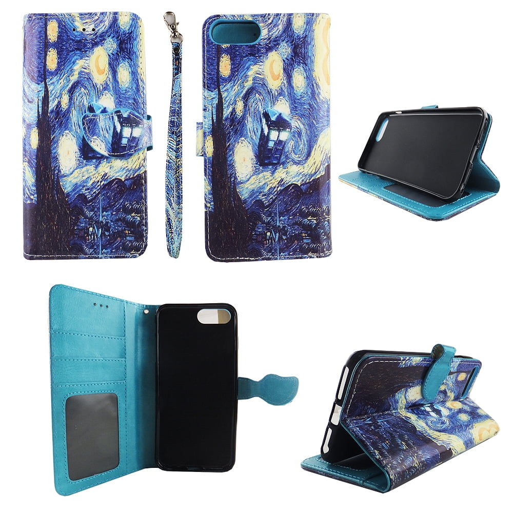 Starry Night Wallet Folio Case for Iphone 8 8S Plus Fashion Flip PU ...