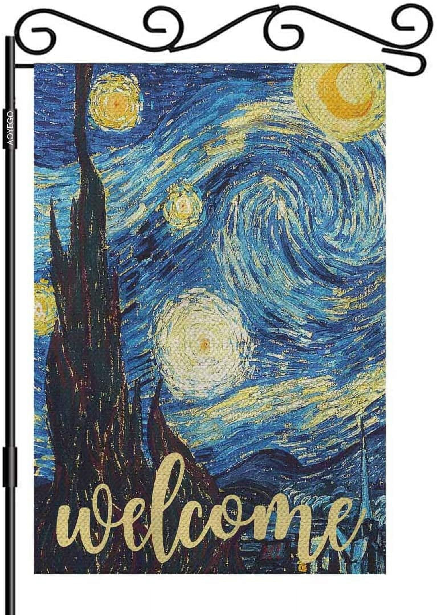 Starry Night Welcome Garden Flag Small Vertical Double Sided Yard ...