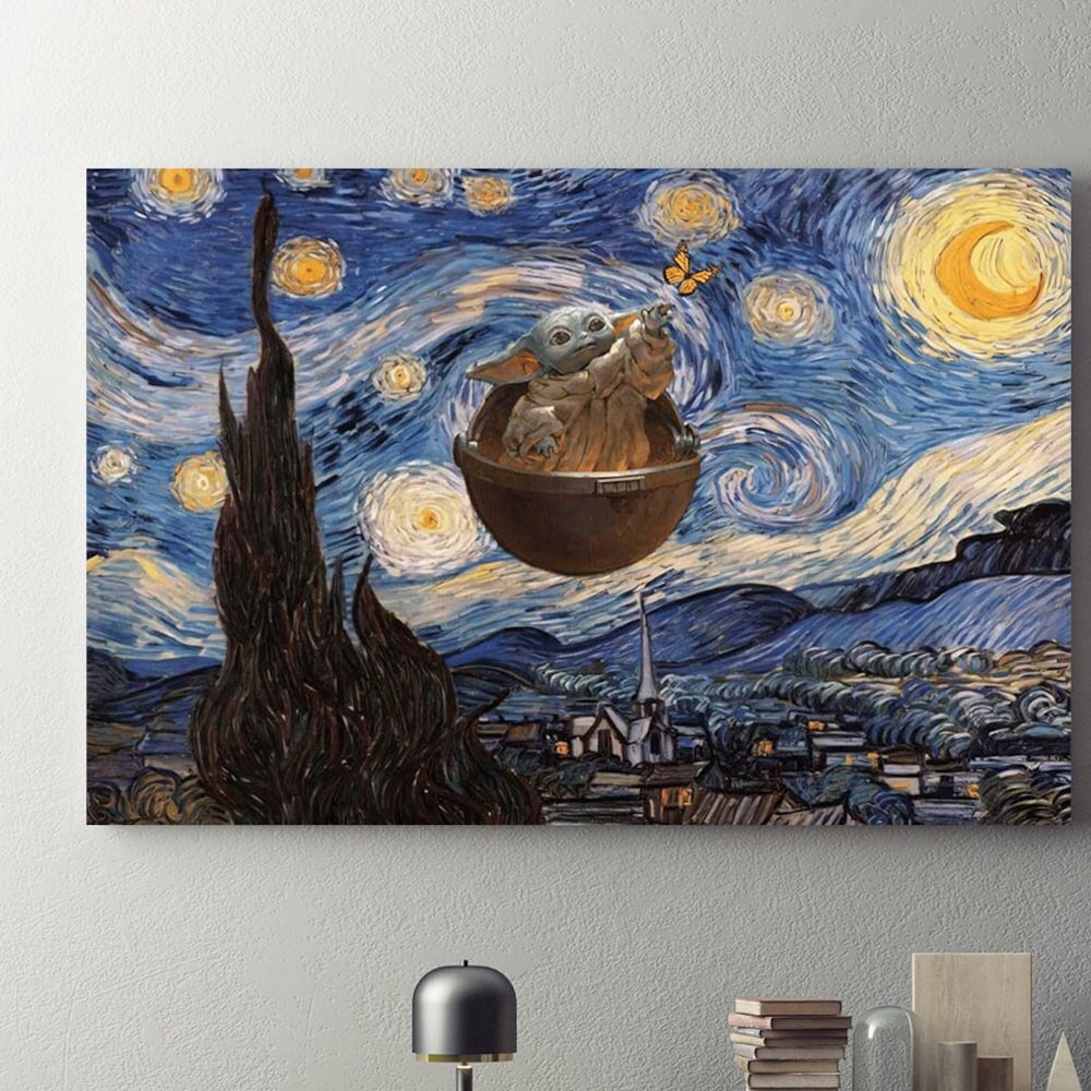 Starry Night With Yoda Baby Poster, Yoda Baby Poster, Starry Night ...