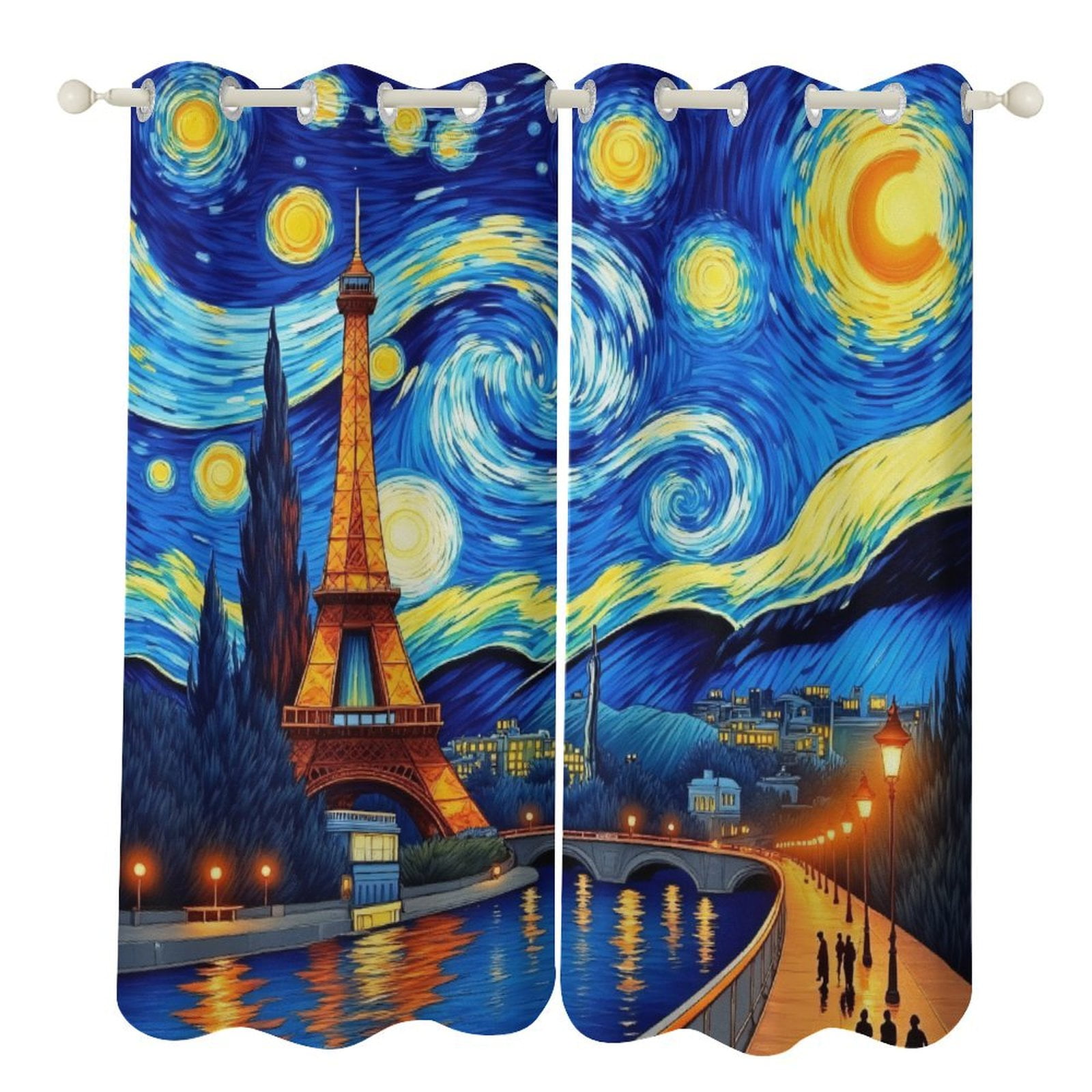 Starry Night in Paris 2 Panels 3D Printing Pattern Curtain for Bedroom ...