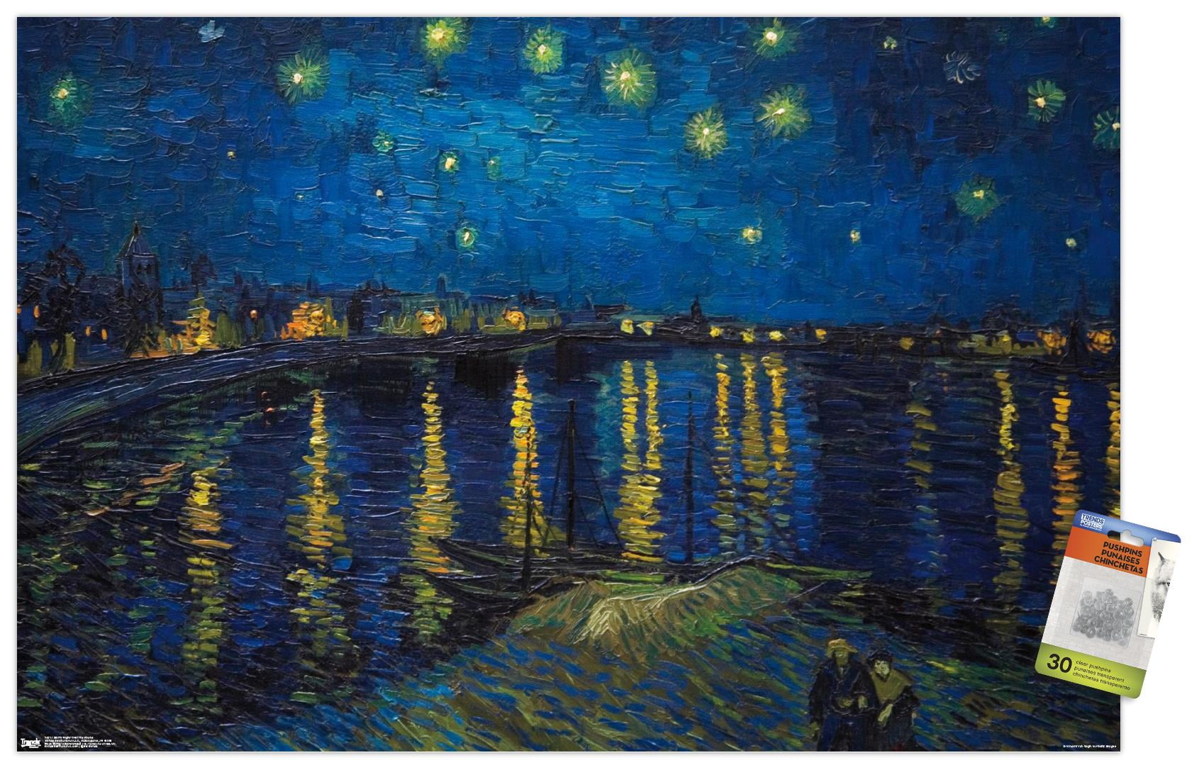 Starry Night over The Rhone by Vincent van Gogh Wall Poster with Push ...