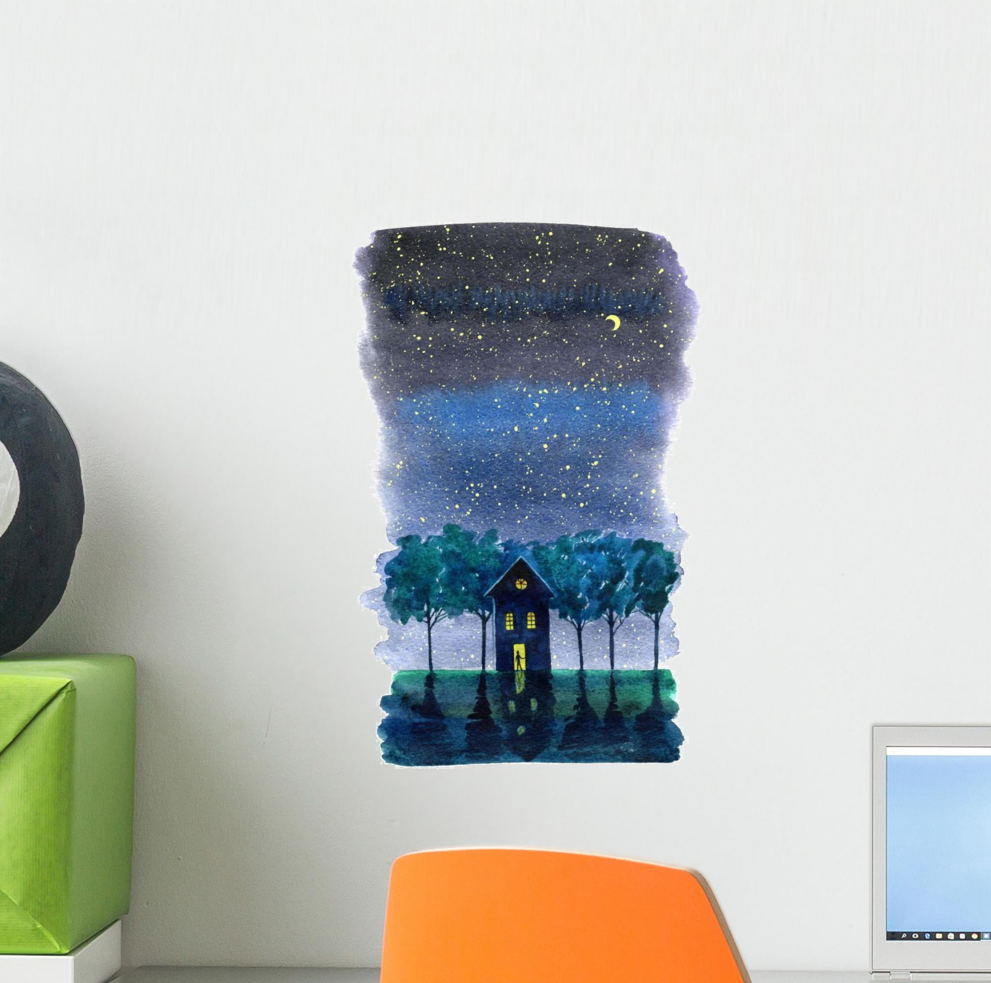 Starry Night with Moon Wall Decal Wallmonkeys Peel and Stick Graphic ...