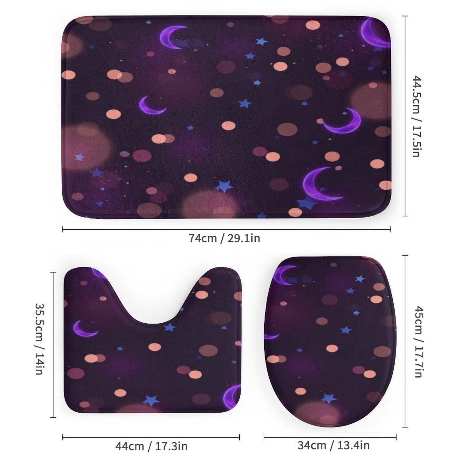Starry Night with Moons And Lights Bathroom Rugs Sets 3 Piece Toilet ...