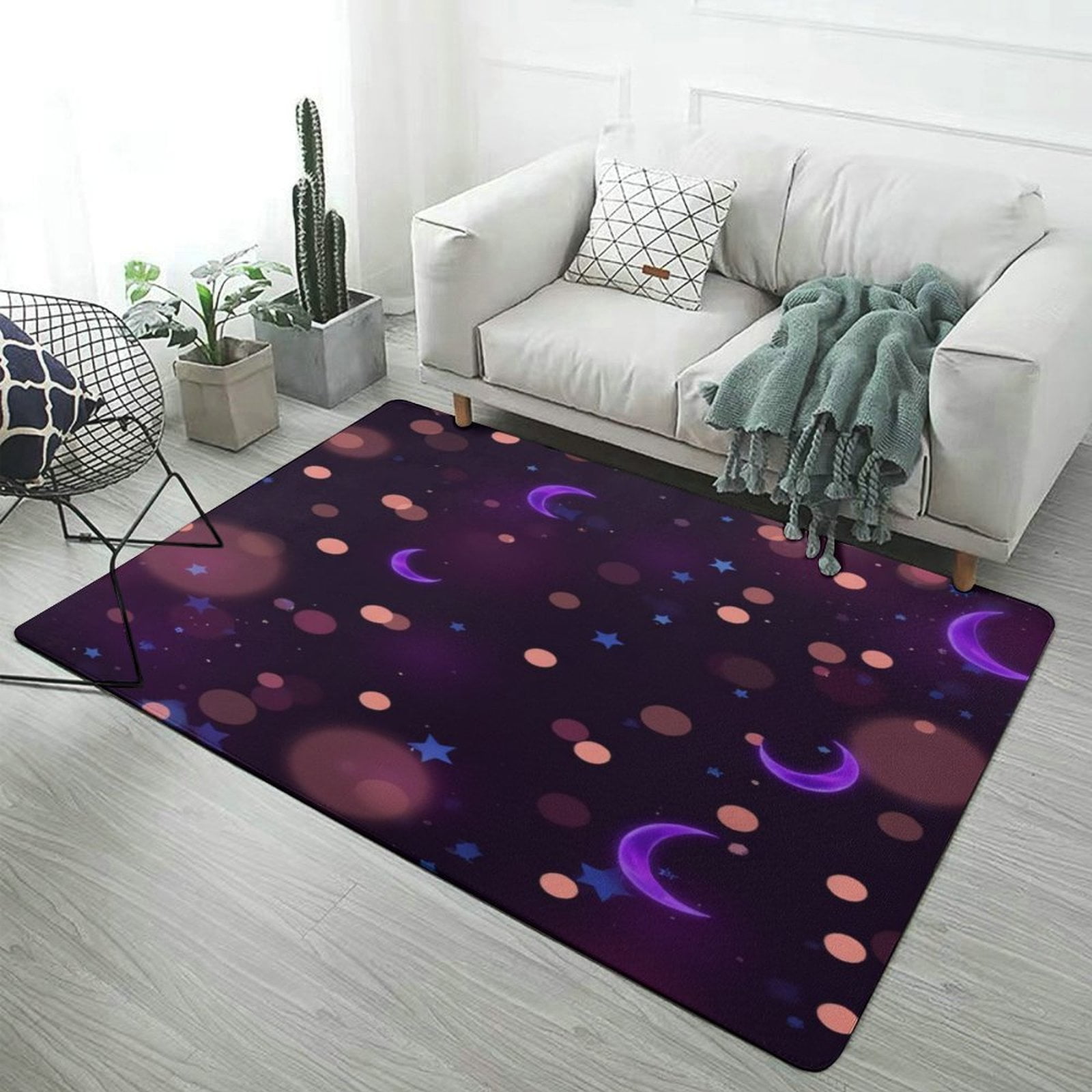 Starry Night with Moons And Lights Carpet Style Living Room Bedroom Rug ...