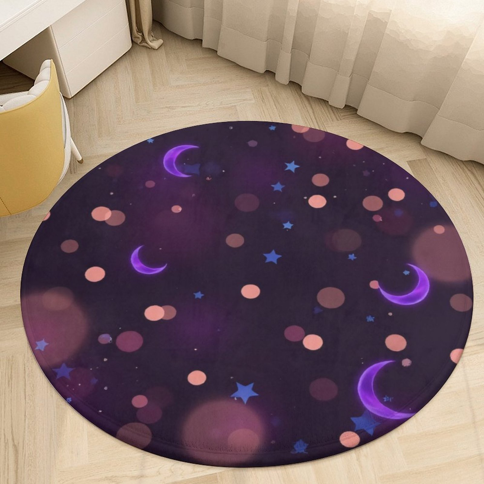 Starry Night with Moons And Lights Round Area Rugs for Bedroom Living ...