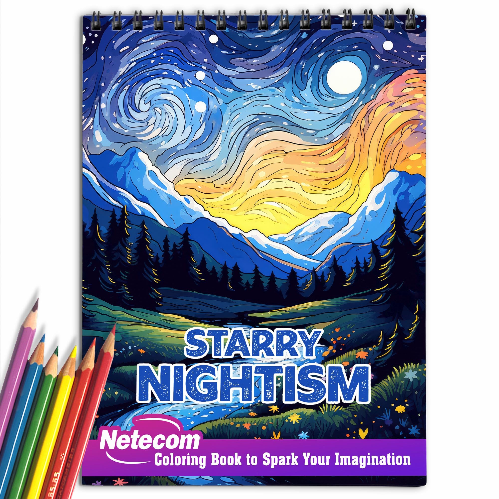 Starry Nightism Spiral Bound Coloring Book, Unleash Your Creativity ...