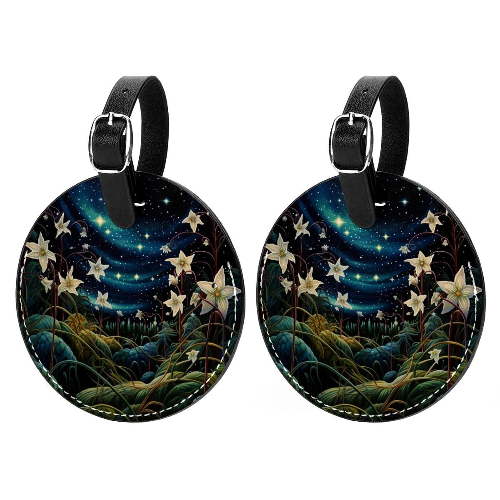 Starry Plants 2Pcs PU Leather Round Luggage Tags with Privacy Cover and ...
