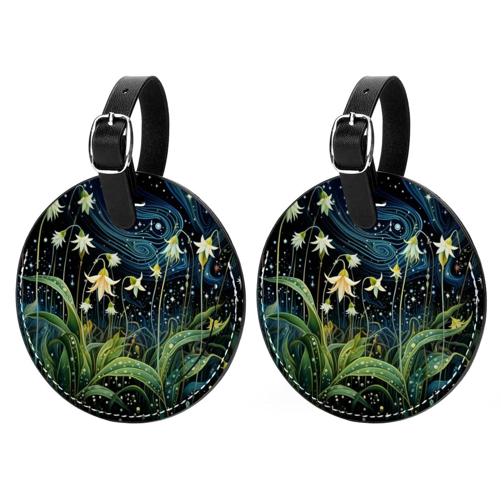 Starry Plants 2Pcs PU Leather Round Luggage Tags with Privacy Cover and ...