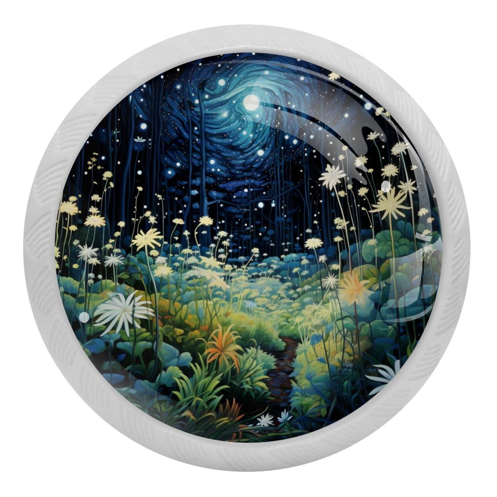 Starry Plants Pattern 4PCS Cabinet Knobs Pulls Fluorescent Drawer ...