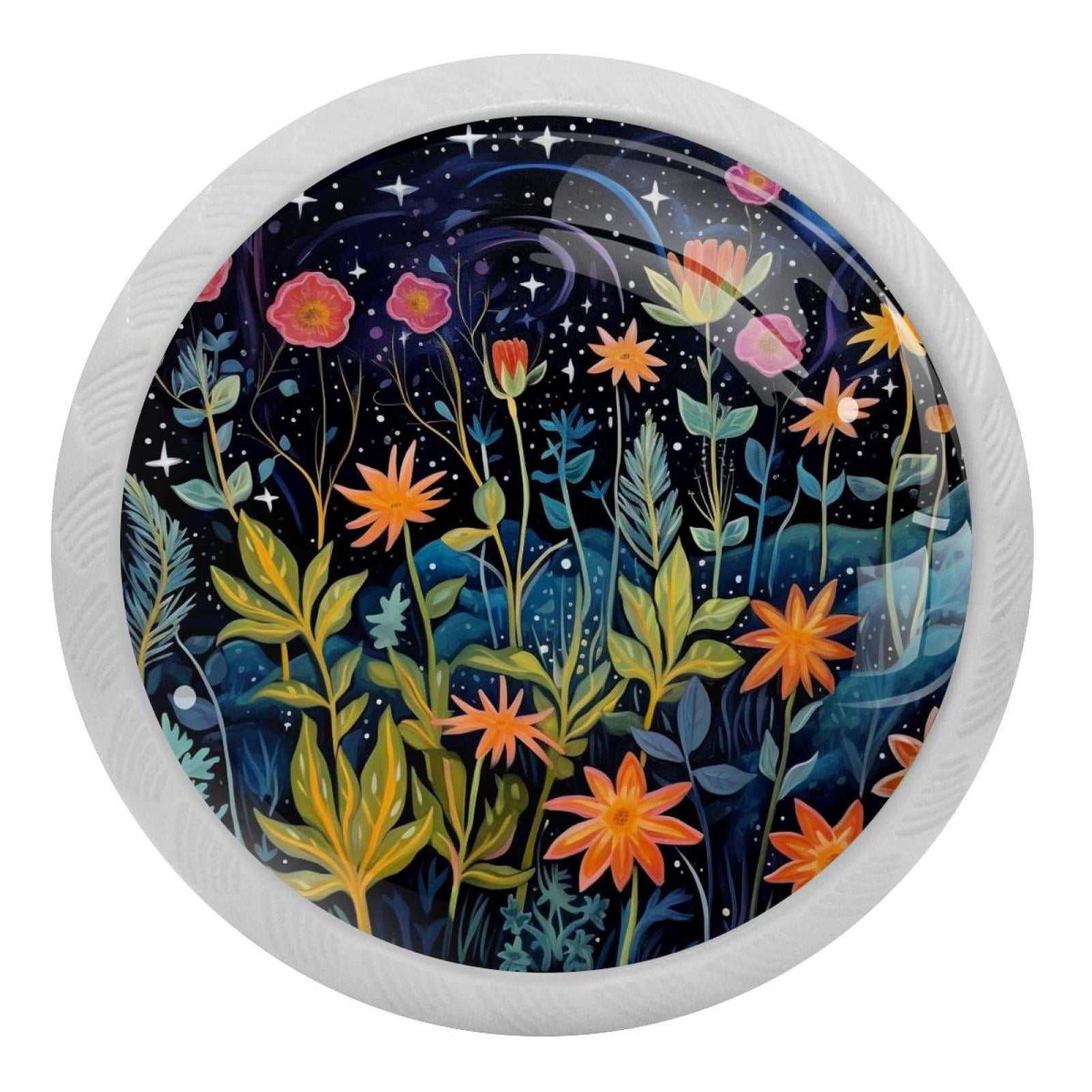 Starry Plants Pattern 4PCS Cabinet Knobs Pulls Fluorescent Drawer ...
