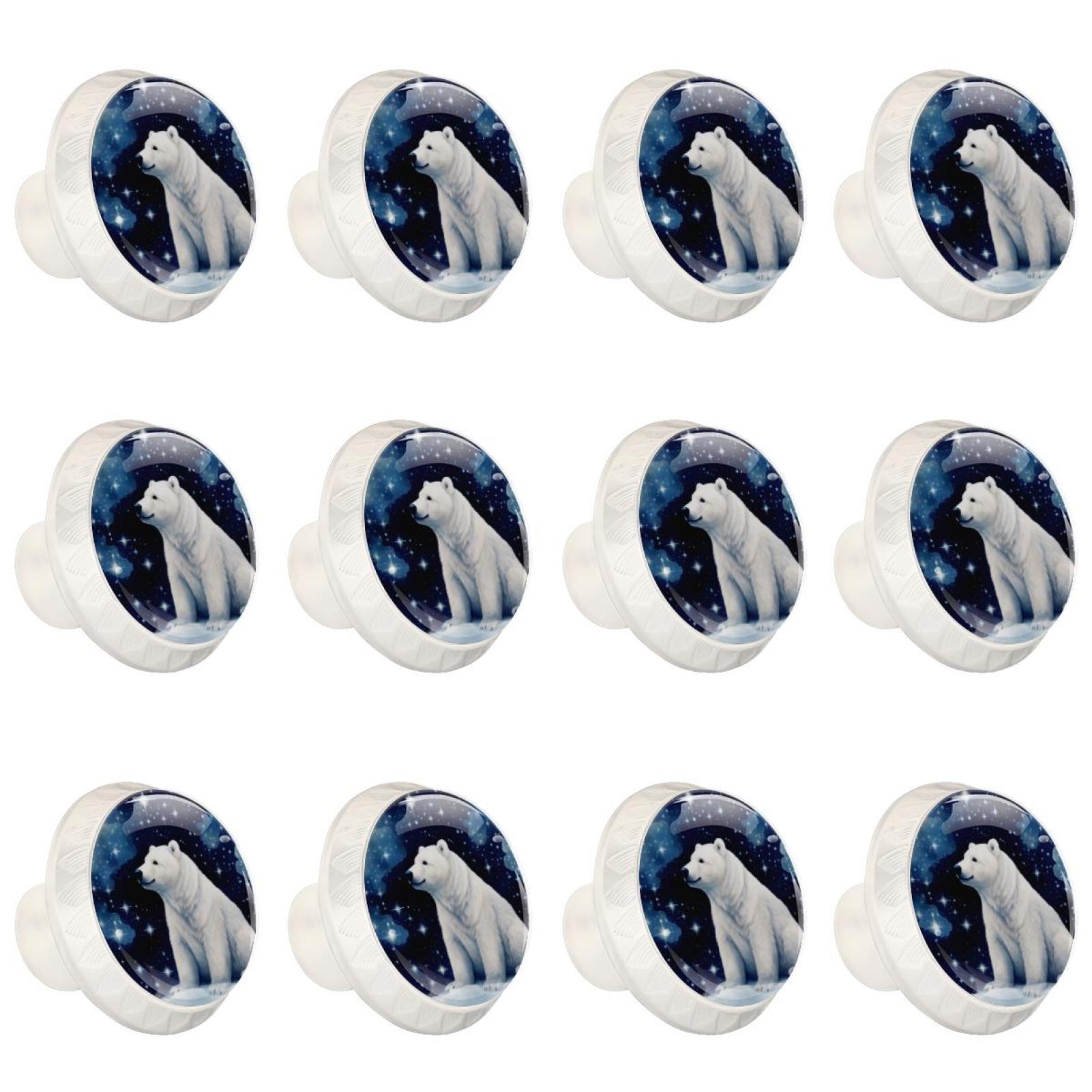 Starry Polar Bear 12 Pcs White Round Drawer Pulls with Screws,ABS and Glass Cabinet Handles for ...