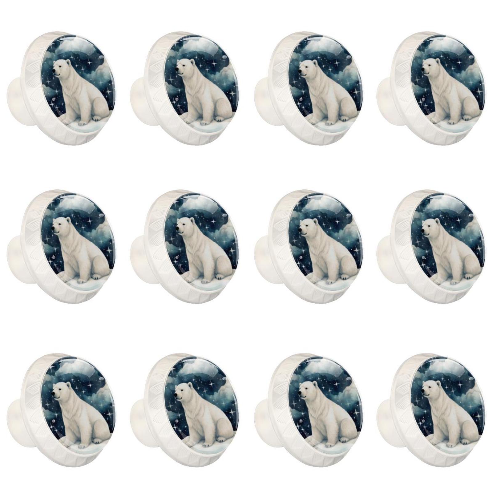 Starry Polar Bear 12 Pcs White Round Drawer Pulls with Screws,ABS and Glass Cabinet Handles for ...