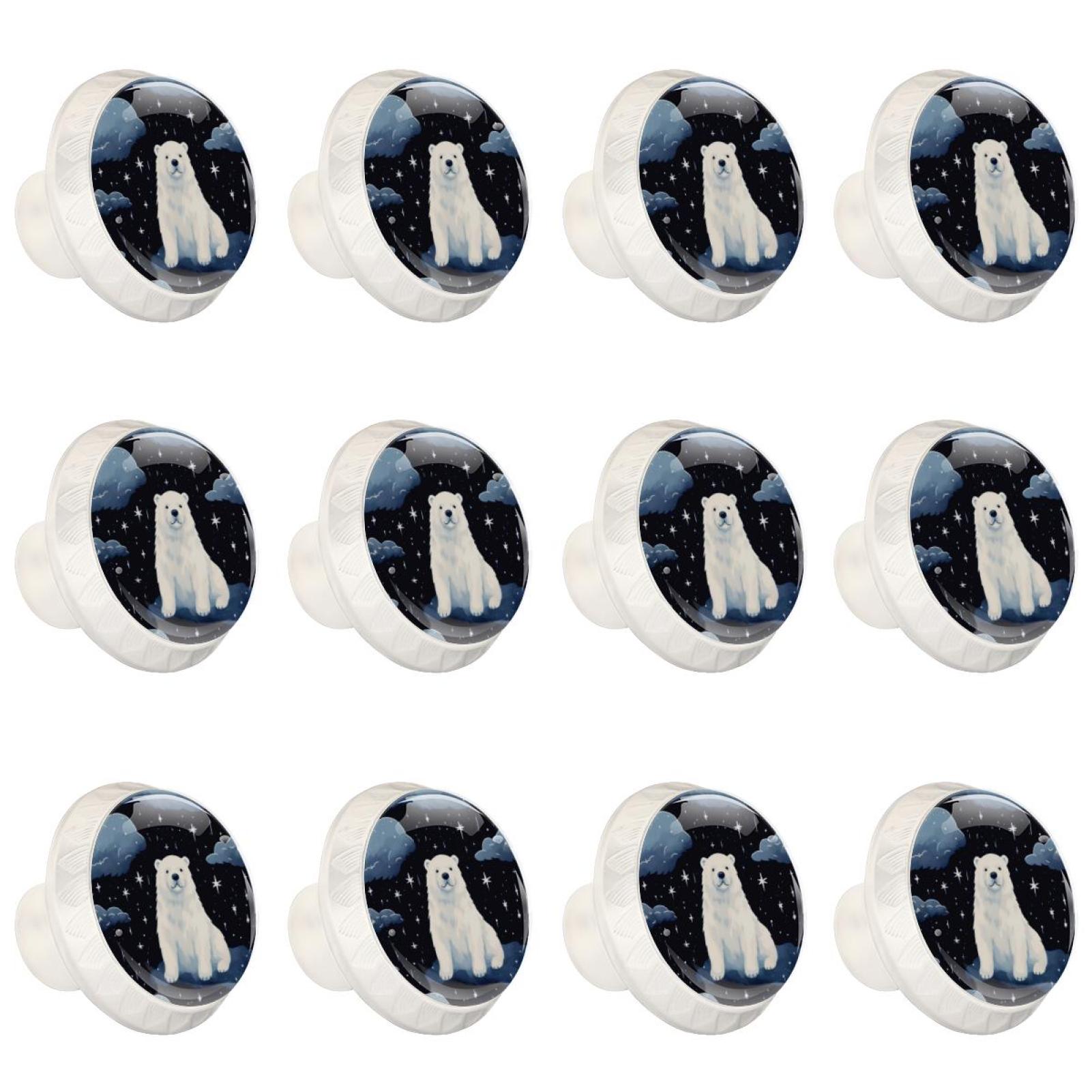 Starry Polar Bear 12 Pcs White Round Drawer Pulls with Screws,ABS and Glass Cabinet Handles for ...