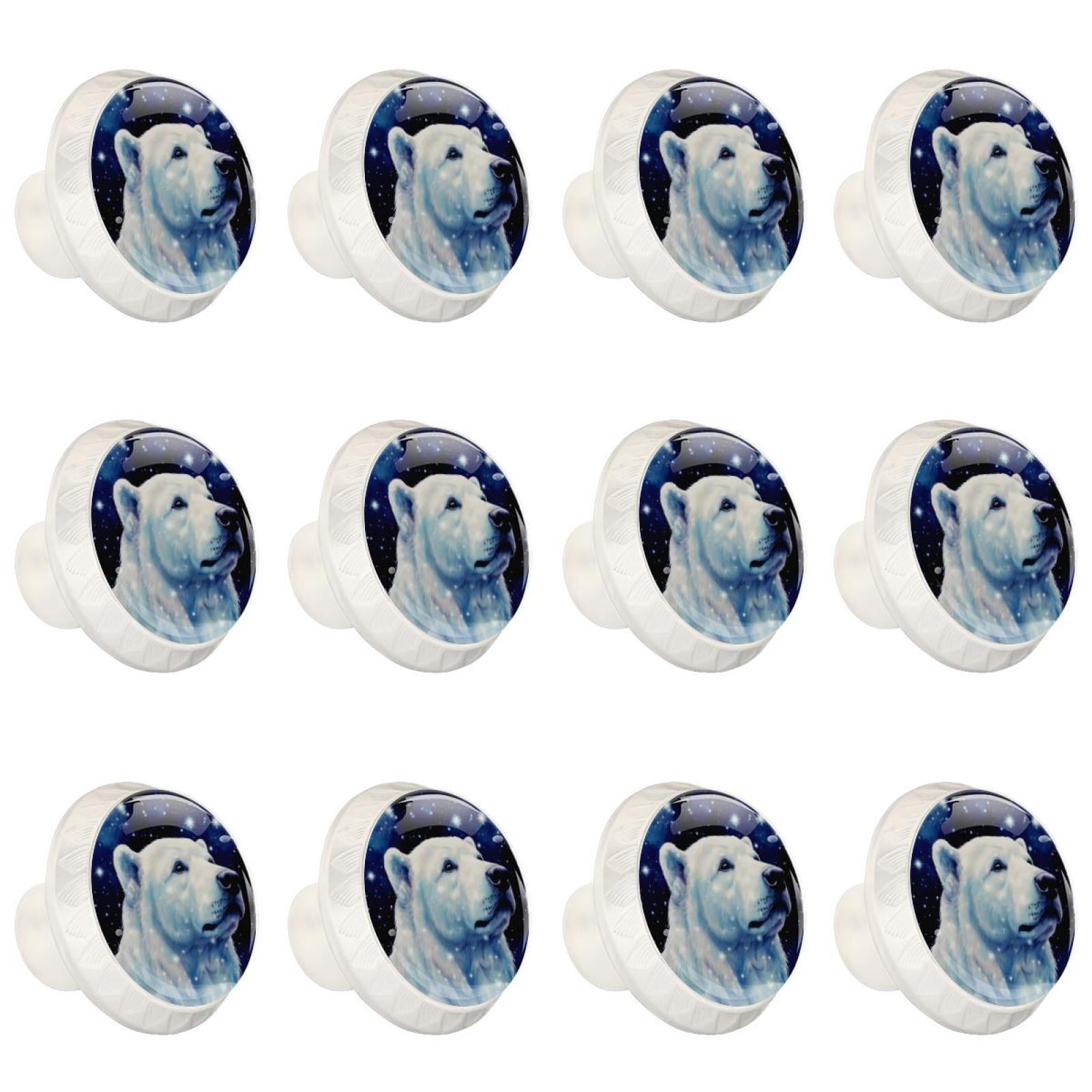 Starry Polar Bear 12 Pcs White Round Drawer Pulls with Screws,ABS and Glass Cabinet Handles for ...
